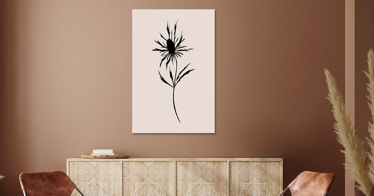 Japandi. Boho botanische plant op beige nr. 5 van Dina Dankers op canvas, behang en meer